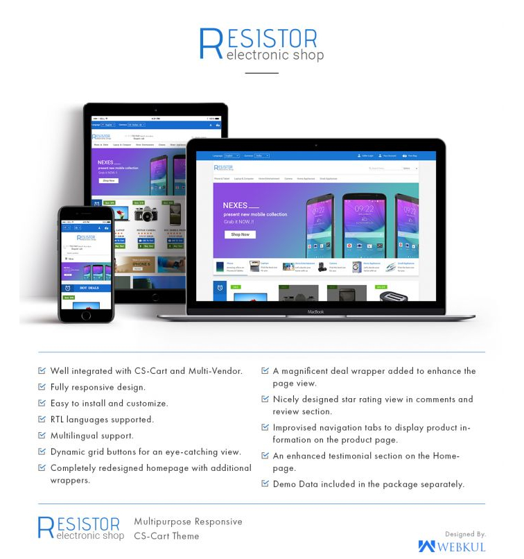 CS-Cart Add-On :: Webkul Software Pvt. Ltd. :: Responsive Theme : Resistor